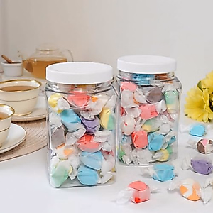 Plastic Jars (32 Fl Ounce - 6 Pack) Square Grip Handle | Clear PET Empty Jar Container Sets with Ribbed White Airtight Lid | Food Storage, Supplies, Snacks, Detergent, Kitchen & Household Storage