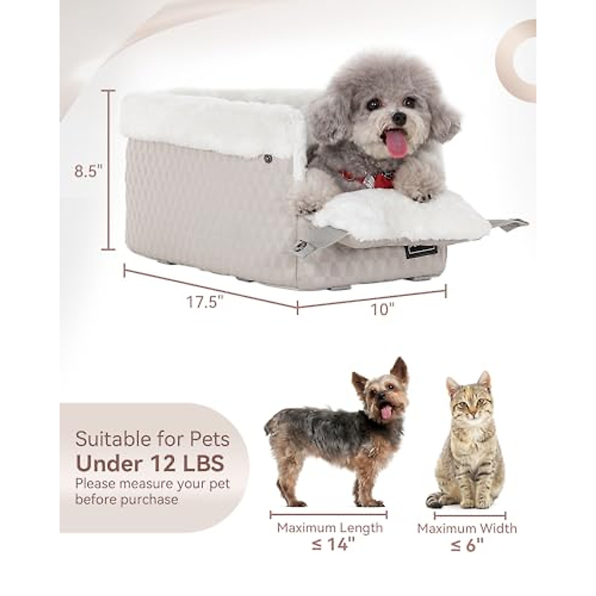 PETSFIT Center Console Dog Car Seat with Safe Protection Hooks, Pet Car Seat with Upgraded Safety Tethers, Washable Cushion, Console Dog Car Seats for Small Dogs Up to 12 Lbs(Grey)