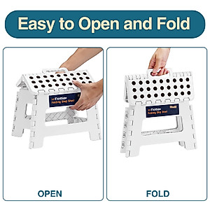 Flottian 9" Folding Step Stool for Adults and Kids Holds Up to 300 lbs,Non-Slip Folding Stools with Portable Handle, Compact Plastic Foldable Step Stool for Bathroom,Bedroom, Kitchen White