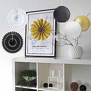 ANSOMO Black Gold and White Party Decorations Paper Fans Lanterns Pom Poms Hanging Wall Décor Bridal Baby Shower Birthday Graduation Wedding