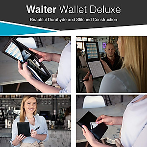 Waiter Wallet Deluxe (Black) Server Book Organizer with Clear Pocket Insert for Waiters and Waitresses | Includes Restaurant Guest Order Pad | Medium Size fits Apron Pockets | 4.75" x 6.75"