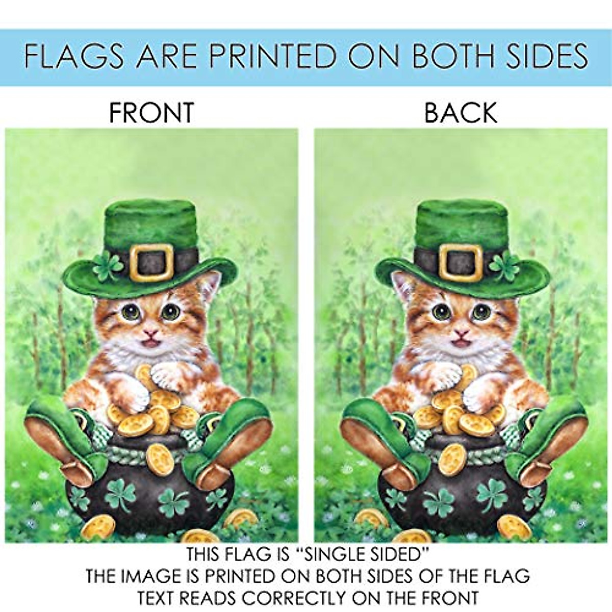 Toland Home Garden 1010806 Clover Kitty St Patricks Day Garden Flag 28x40 Inch Double Sided for Outdoor St Pats House Yard Decoration