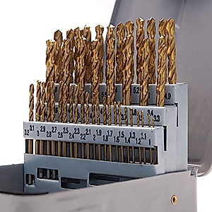 51-Piece Metric Index Drill Bit Set, 1.0-6.0 mm in 0.1 mm Increments, HSS with Titanium Nitride (TiN) Coating