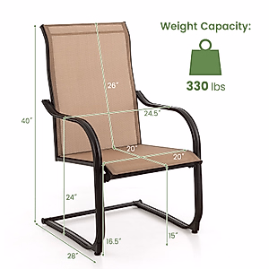 Giantex Patio Chairs Set of 4, High Back Outdoor Chairs w/Sled Base, All Weather Fabric, Heavy Duty Metal C-Spring Frame, Outside Dining Chairs for Lawn Deck Porch Balcony Backyard Pool