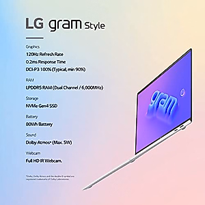 LG gram Style 16” OLED Laptop, Intel 13th Gen Core i7 Evo Platform, Windows 11 Home, 16GB RAM, 1TB SSD, Dynamic White