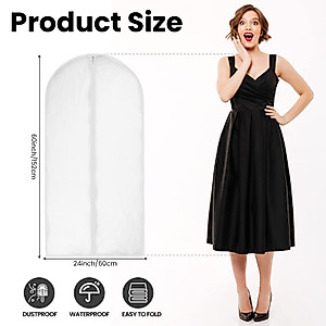 24 Pieces Long Garment Bag for Hanging Clothes Dress Bag Bulk, Lightweight Clear Full Zipper Clothes Bags Waterproof Dress Bag Garment Covers for Women Coat Gown Closet Storage Travel (24 x 60 Inch)