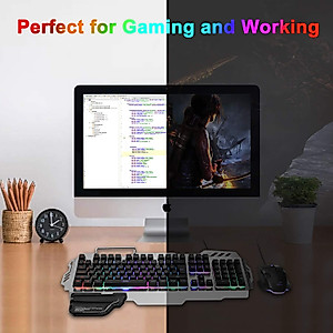 Wired Keyboard and Mouse Combo - Rainbow Keyboard Ergonomic Mechanical Feeling Colorful Led Light Up Keyboard Mouse