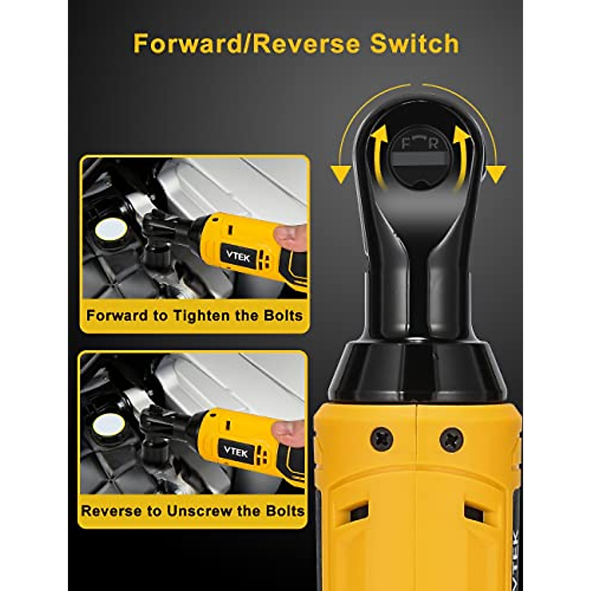 VTEK 3/8" Cordless Ratchet Wrench 16.8V Power Ratchet Wrench,40 Ft-lbs 400 RPM Electric Battery Ratchet Wrench