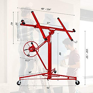 Drywall Lift 11' Drywall Panel Hoist Construction Rolling Caster Wheel Lockable Tool Jack Lifter Jack Drywall Lift Construction Tools (Red)