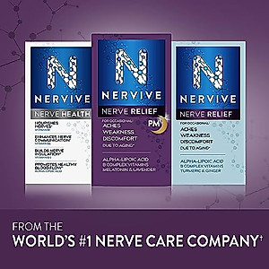 Nervive Nerve Relief PM, with Alpha Lipoic Acid, to help Reduce Nerve Aches, Weakness, & Discomfort in Fingers, Hands, Toes & Feet*†, Vitamins B1&B6, Melatonin, Chamomile, Lavender, 30 Nightly Tablets
