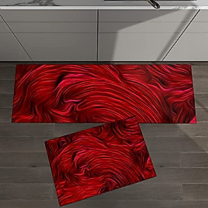 Abstract Art Kitchen Mats 2 PCS Anti-Fatigue Kitchen Rugs, Non Slip Kitchen Rugs and Mats Cushioned Standing Desk Mat Floor Mats for Home,Sink,Office,Kitchen, Red Liquid Artistic Texture