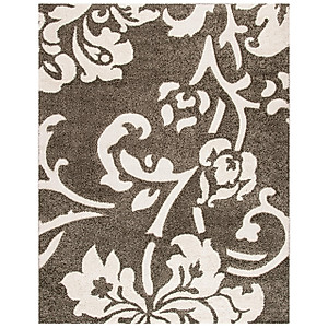 SAFAVIEH Florida Shag Collection Area Rug - 8' x 10', Smoke & Beige, Floral Design, Non-Shedding & Easy Care, 1.2-inch Thick Ideal for High Traffic Areas in Living Room, Bedroom (SG458-7913)