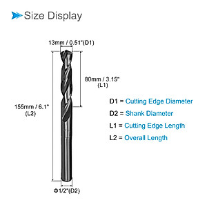 CoCud Reduced Shank Drill Bit, 13mm Cutting Edge 1/2" Shank, Nitride Coated High Speed Steel 6542 Twist Drill Bits - (Applications: for Stainless Steel Metal Wood)
