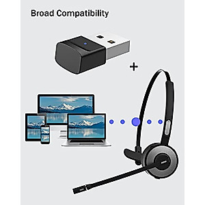ASIAMENG Bluetooth Headset with USB Dongle/Adapter, Single-Ear Wireless Headset with Noise Cancelling Microphone Mute Key Charging Base/Stand for Computer PC Laptop Cell Phones Trucker Office Home