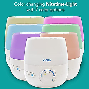 Vicks NaturalCare Cool Mist Ultrasonic Humidifier (VUL530), White, Small Room – Humidifier and Diffuser with Nighttime Light, Works with Vicks VapoPads