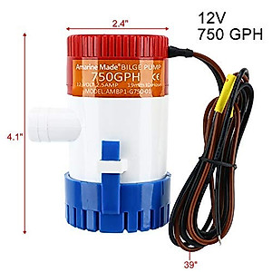 Amarine Made Bilge Pump, 12v Boat Pump 750gph Marine Boat Bilge Pumps, Submersible Boat Water Pump for Ponds, Pools, Fishing Boats, RV and Marine Use