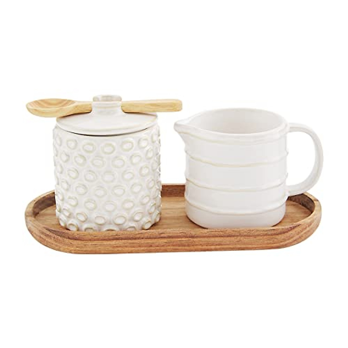 Mud Pie 47800014 85 Stoneware Tray Set, Natural, Sugar Dia | Cream 3" x 3", 50