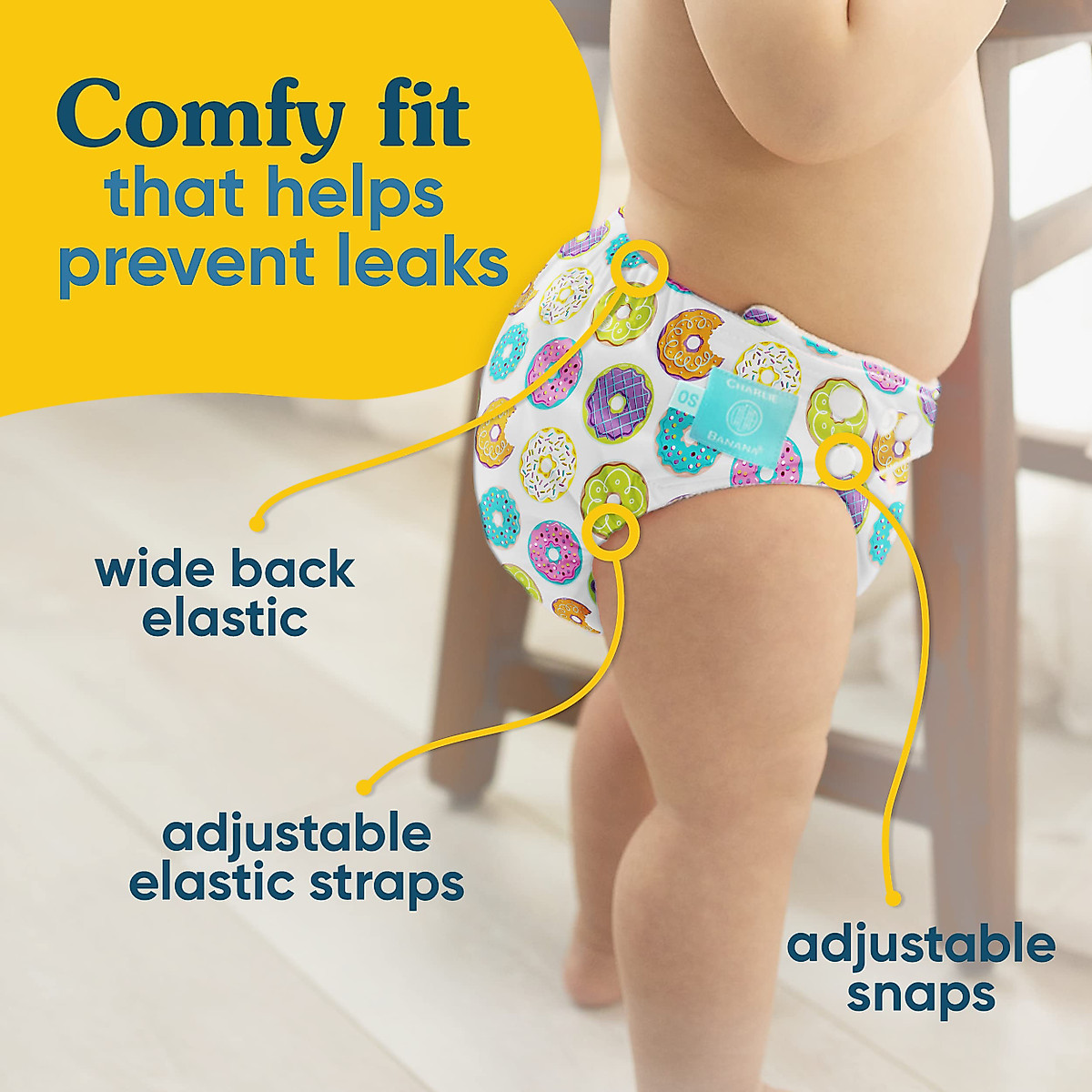 Charlie Banana Baby Washable and Reusable Cloth Diapers, 1 Soft Pocket Diapers and 2 Absorbent Inserts, One-Size, Delicious Donuts