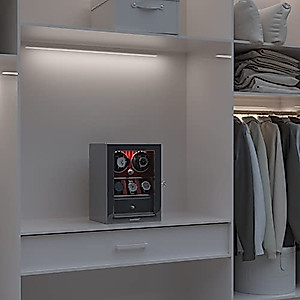 DUKWIN Watch Winder for 2 Automatic Watch, Lockable Red Watch Winder with 3 Watch Storage Places and Jewelry Storage, Super Quiet Mabuchi Motor, High-Gloss Piano Lacquer Finish, Built-in Illumination