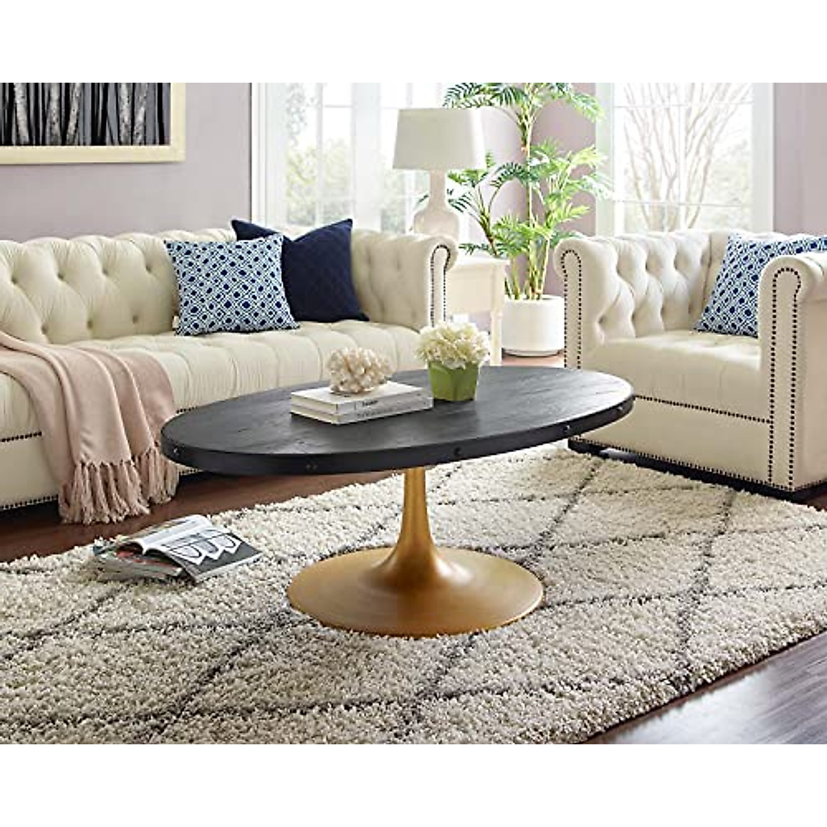Modway Drive Round Pedestal Wood and Iron Coffee Table