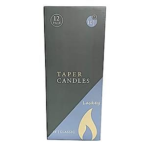 Laskey Dripless Taper Candles 10 Inch Tall Wedding Dinner Candle Set of 12 (Ivory)