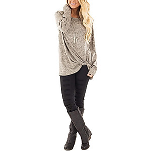 SAMPEEL Womens Long Sleeve Casual Winter Warm Clothes Tunic Tops Pleated Clearance Khaki M