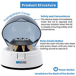 ONiLAB's Scientific Mini Centrifuge 7000RPM, 2680 x g RCF, Lab Benchtop Centrifuge with 2 Rotors for 8 x 0.2/0.5/1.5/2.0ml and 0.2mL×32 PCR Strips, Low Noise≤45dB, 100-240V