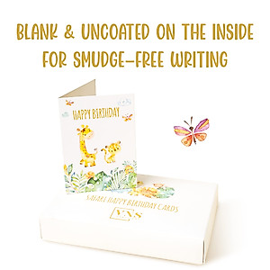 30 Safari Happy Birthday Cards Bulk | Kids Birthday Card | Assorted Birthday Cards With Envelopes | Greeting Cards Assortment Box | Small & Cute Zoo Birthday Cards For Kids w/ Matching Stickers