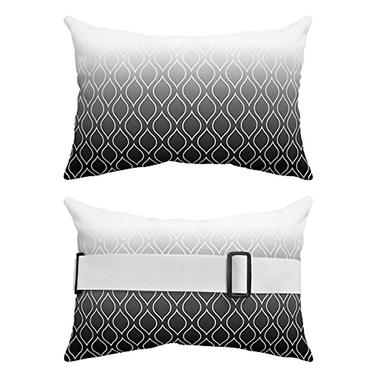 Recliner Head Pillow Ledge Loungers Chair Pillows with Insert Black White Ombre Geometric Trellis Morrocan Lumbar Pillow with Adjustable Strap Outdoor Waterproof Patio Pillows for Beach Pool, 2 PCS