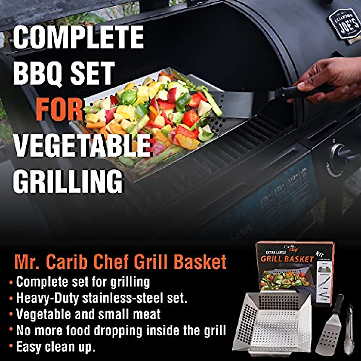 Large Vegetable Grill Basket Heavy Duty BBQ Grilling Accessories Nonstick Stainless Steel Cooking Baskets Veggie and Meat Best BBQ Utensil Set work on all Outdoor Barbecue & Smoker weber Grill Gift