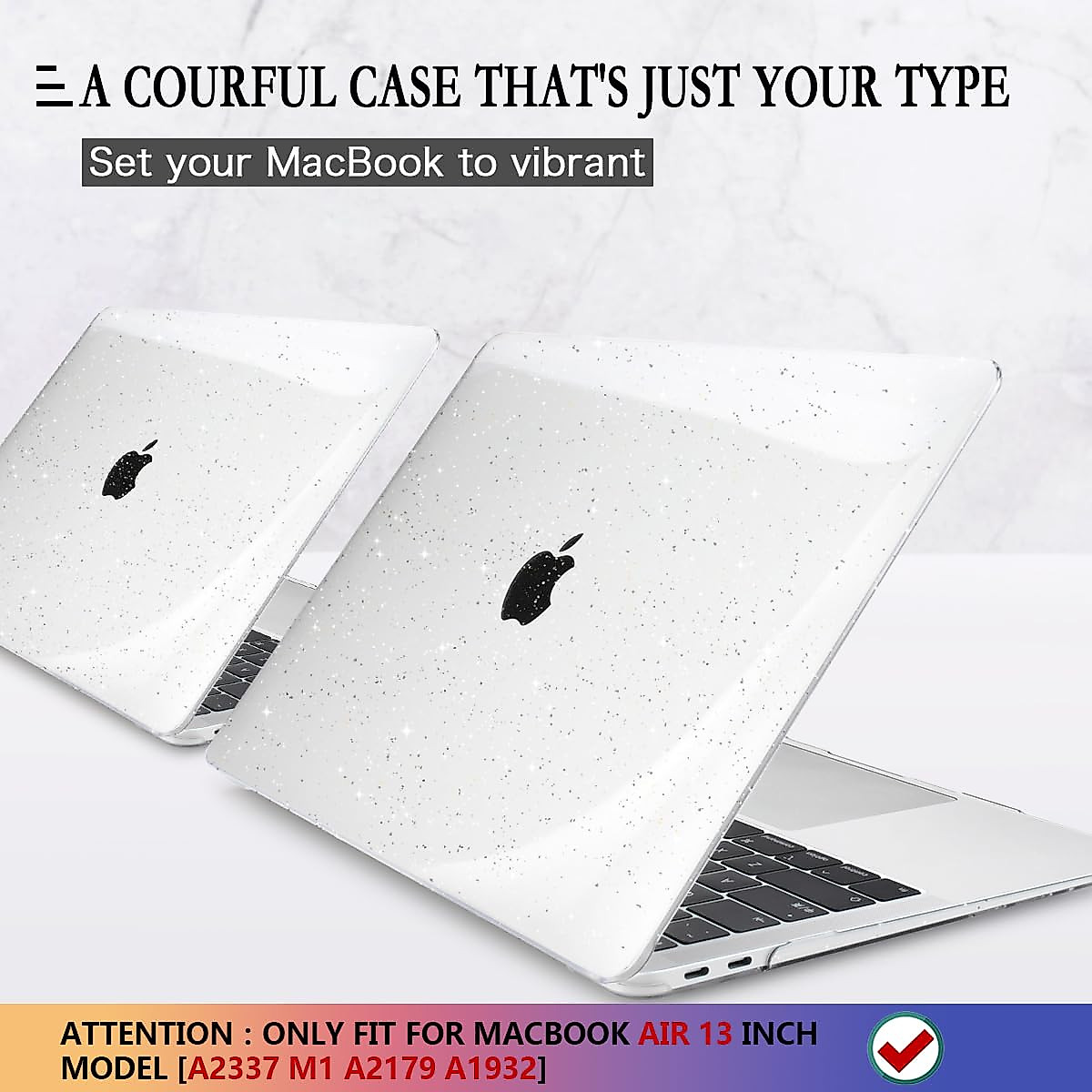 CISSOOK Clear Glitter Star Case for MacBook Air 13 Inch 2021 2020 2019 2018 Release A2337 M1 A2179 A1932, Plastic Sparkly Hard Shell Case with Keyboard Cover for MacBook Air M1 2020-2021 with Touch ID