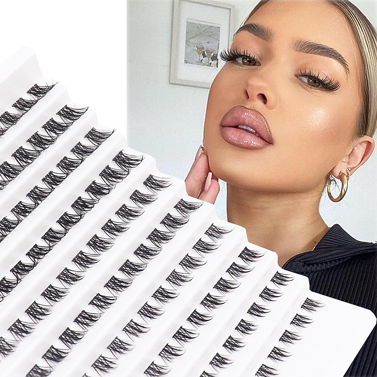 Fyonas Lash Clusters Fluffy Individual Lashes Cluster Eyelash Extensions 110 Pcs D Curl Manga Lashes Natural Look DIY Lash Extensions at Home Mix 8-16mm (Fairy)