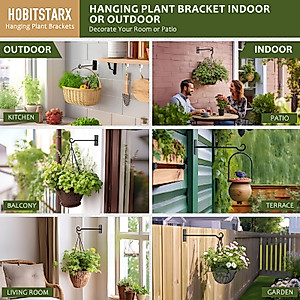 HOBITSTARX Heavy Duty Plant Hangers Outdoor- Hand-Forged Hanging Plant Brackets - 2 Pack 12 Inch Black Wrought Iron Wall Plant Hooks for Hanging Plants, Lanterns, Bird Feeders