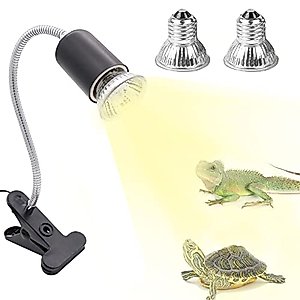 GoChes Reptile Aquarium Heating Lamp with Clamp and 360°Adjustable Holder, Dimmable Switch, Basking Heat Lamp for Reptile, Lizard, Turtle, Habitat, 2 UVA UVB Bulbs Included(E27,50W),CE Certified