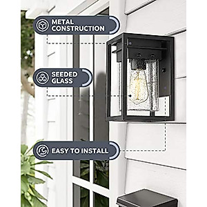 Osimir Outdoor Wall Sconce 2 Pack, Modern 1-Light Outdoor Wall Lighting Fixtures in Black Finish with Bubble Glass Lamp Shade, Outdoor Patio Porch Wall Mount Light 2103-1W-2PK