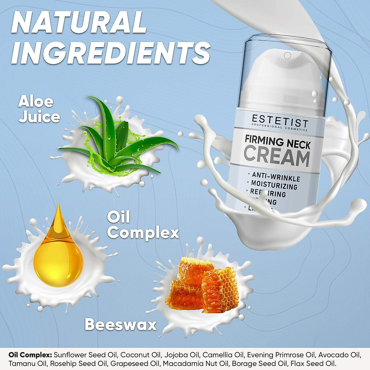 Neck Firming Cream for Tightening & Lifting Sagging Skin - Double Chin Reducer - Anti Wrinkle Anti Aging Treatment for Neck & Décolleté - Crepe Skin Repair for Chest - With Vitamin C & Coconut Oil