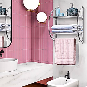 Tangkula Wall Mount 2 Tier Bathroom Shelf with Bars, 18" W X 10" D X 22" H, Chrome Bathroom Shelf, Home Toilet Double Layer Shelf, Rustproof Chrome Shelf, Bathroom Shelf