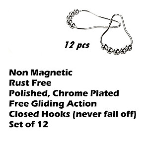 Uigos Shower Curtain Rings for Bathroom - Stainless Steel, Set of 12, Chrome