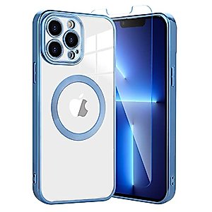 KANGHAR iPhone 13 Pro Max Case Magnetic [Support Magsafe Charger] Wireless Anti-Scratch Shockproof Clear Four Corner Cushion Durable Anti-Dropping Full Body Protection Cover-Blue