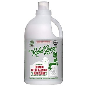 Rebel Green Laundry Detergent, Organic and Sulfate Free Hypoallergenic Laundry Soap, Unscented, 64 Load Bottle