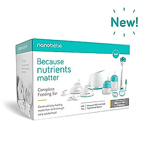 Nanobebe Baby Bottle Complete Starter Set, for Breast Milk and Formula, Anti Colic, Baby Shower Registry Gift, for Newborn, Infant and Baby - Teal