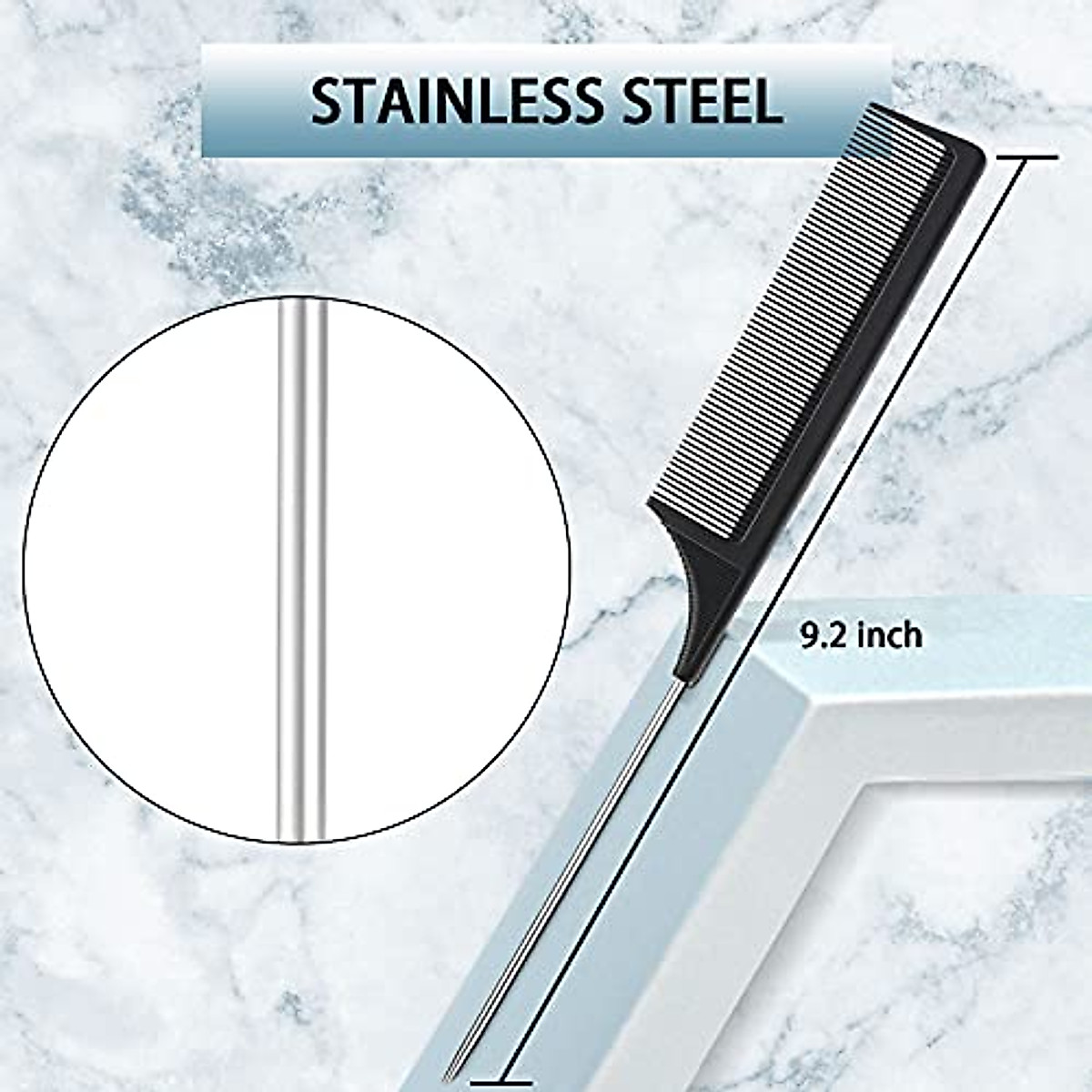 Geiserailie 3 Pcs Slick Back Hair Brush Set Bristle Brush Edge Control Teasing Comb for Women Black Hair(Black)