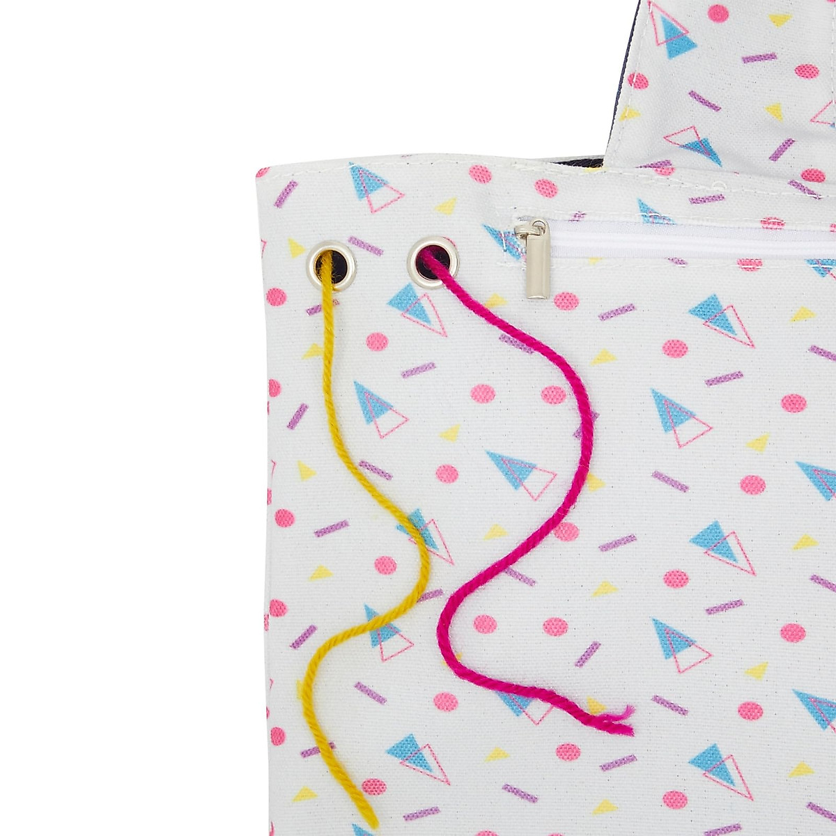 Portable Knit Tote Bag, Crochet Knitting Yarn Storage with Pockets (Geometric, 16.5 in)