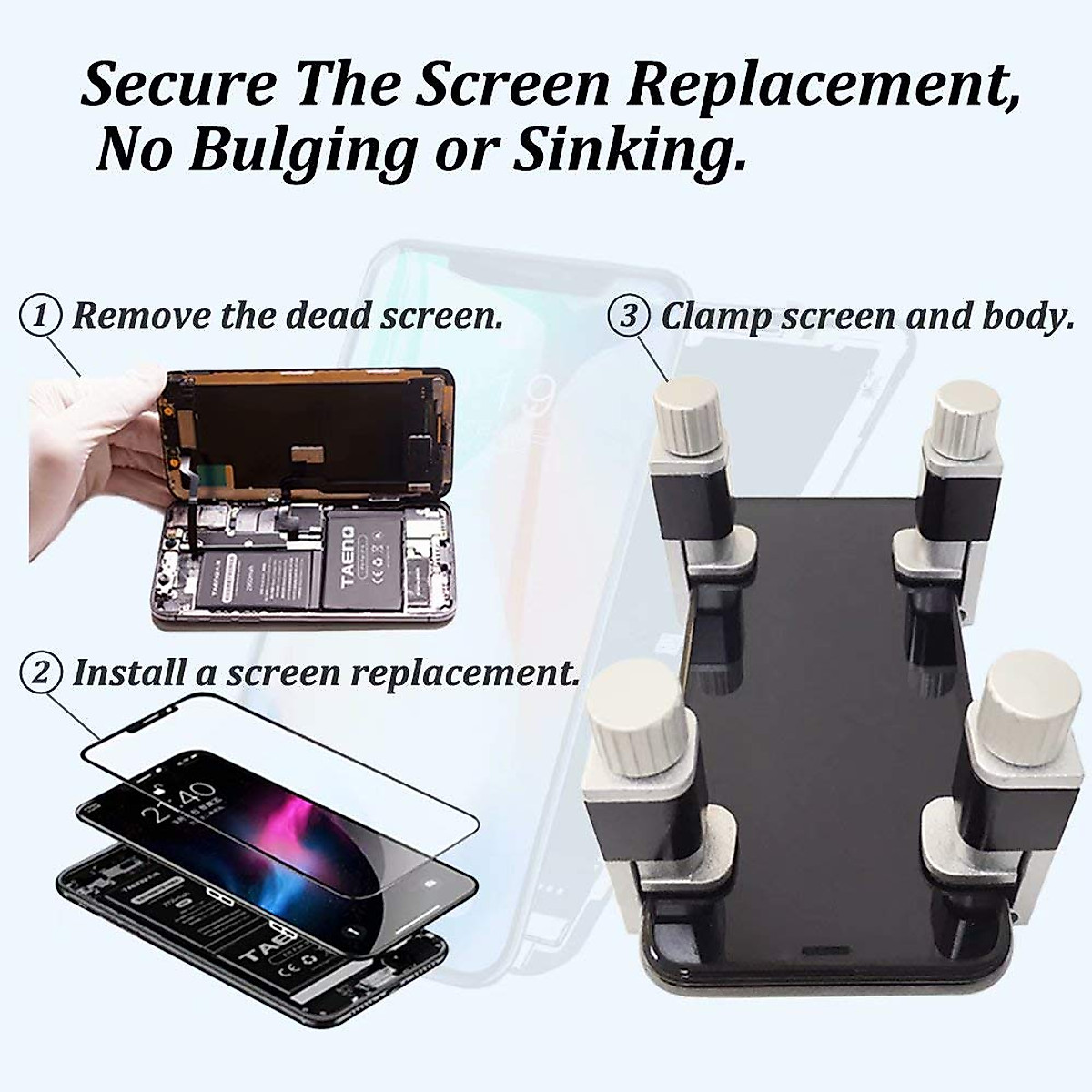 8pcs Phone Screen Repair Clamp with Protective Rubber Pad, Not Scratch on Screen, Adjustable Fastening Clamp Clip Compatible with iPad MacBook Tablet LCD iPhone Screen Replacement, Frame Clamp Tool