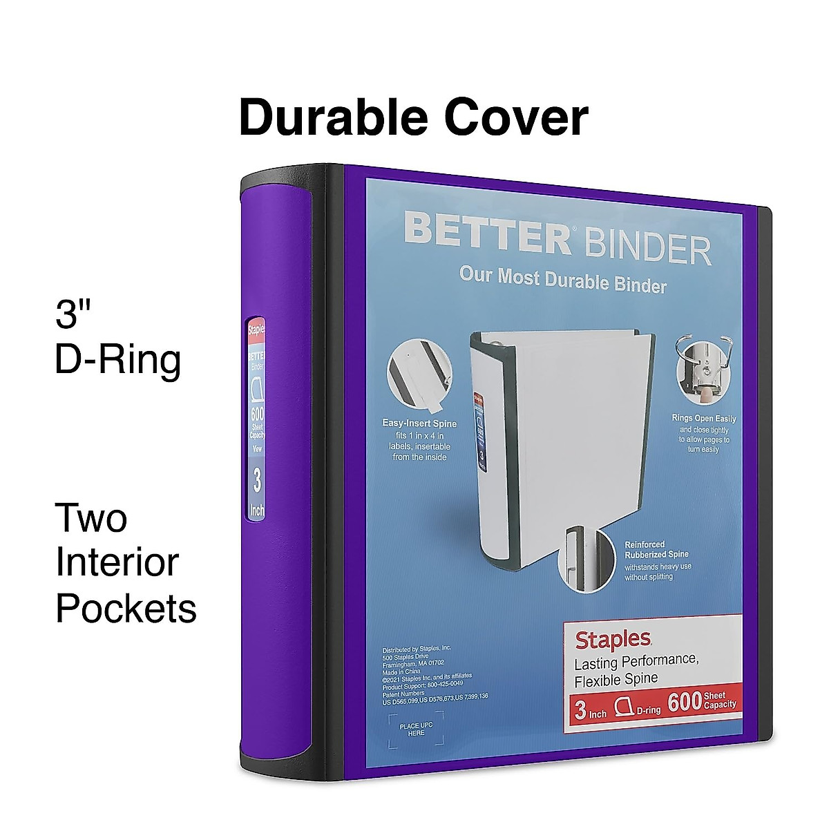 Staples 895621 Better 3-Inch Slant D 3-Ring View Binder Purple (20246)