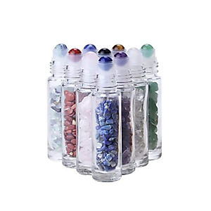 Glass Roller Bottle With Gemstone Roller Balls,10ml Roll On Bottles Essential Oil Roller Bottles Travel Sample Bottles With Crystal Chips Inside For Oil Perfume 10 Pcs