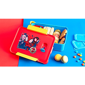 Zak Designs Spidey And His Amazing Friends Reusable Plastic Bento Box with Leak-Proof Seal, Carrying Handle, Microwave Steam Vent, and Individual Containers for Kids' Packed Lunch