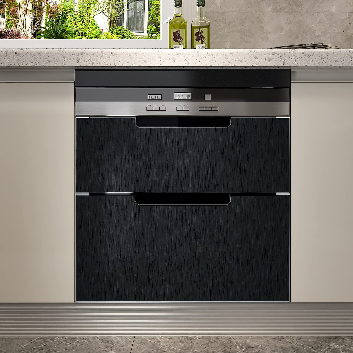 CRE8TIVE Brushed Black Stainless Steel Contact Paper for Appliances 24"x118" Black Peel and Stick Wallpaper Metallic Heat Resistant Waterproof Self Adhesive Vinyl for Kitchen Dishwasher Fridge Cabinet