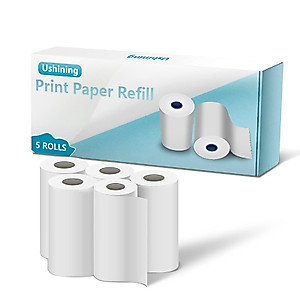 USHINING Print Paper for Kids Instant Print Camera 5 Rolls for instant kids camera, White (Length: 23.95 Feet/Width: 2.28 Inches)