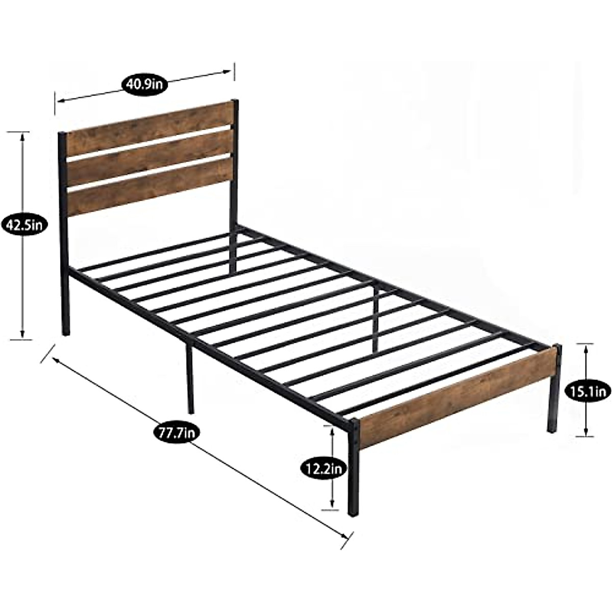VECELO Platform Twin Bed Frame with Rustic Vintage Wood Headboard and Footboard, Mattress Foundation, Strong Metal Slats Support, No Box Spring Needed
